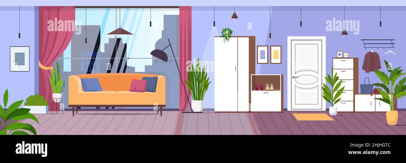 living room interior modern home apartment with panoramic windows ...