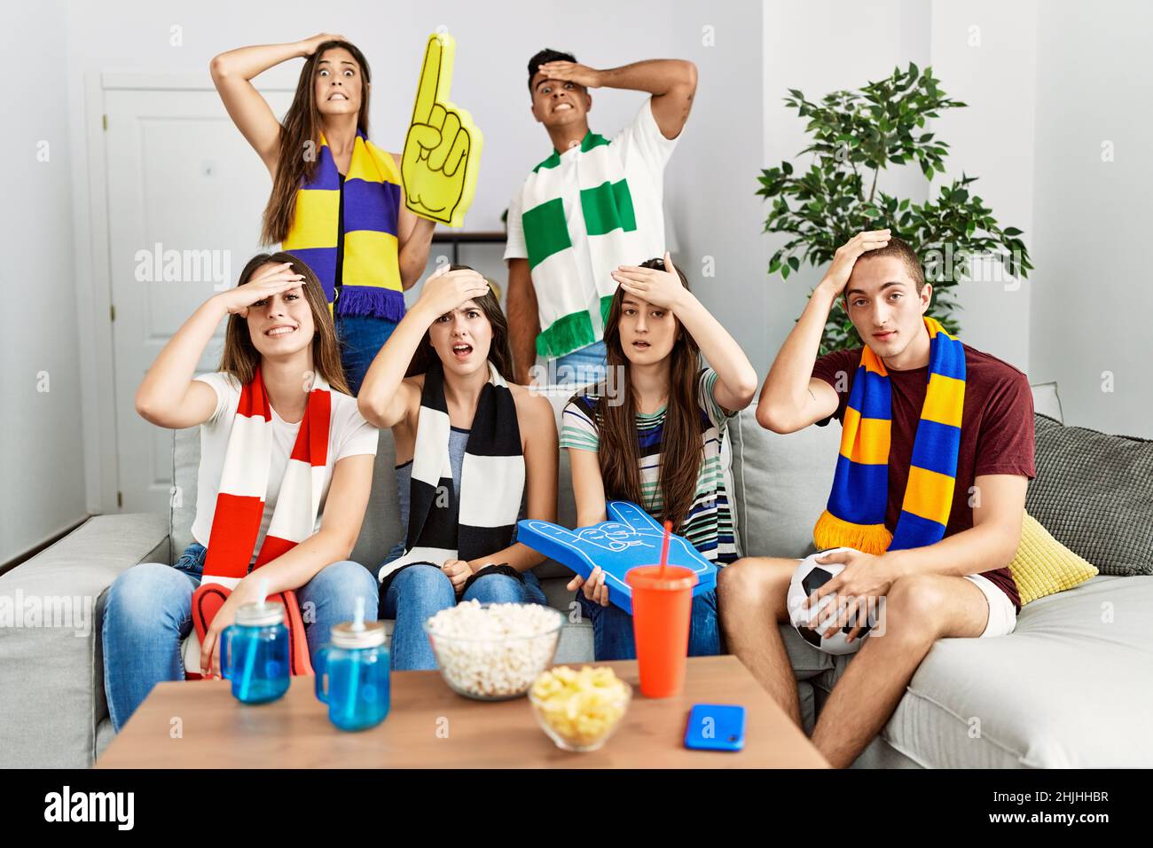 Group of people football hooligan cheering game stressed and frustrated ...