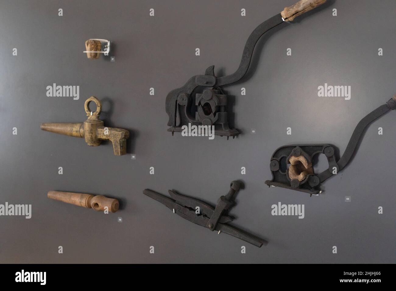 Historic wine making tools in a museum Stock Photo - Alamy