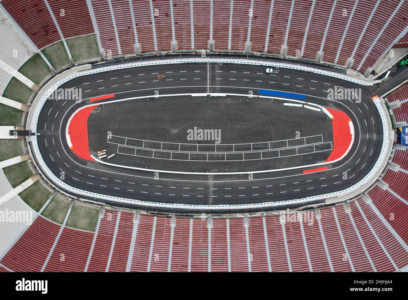 An aerial view of the temporary asphalt racetrack at the Los Angeles Memorial Coliseum for the ...