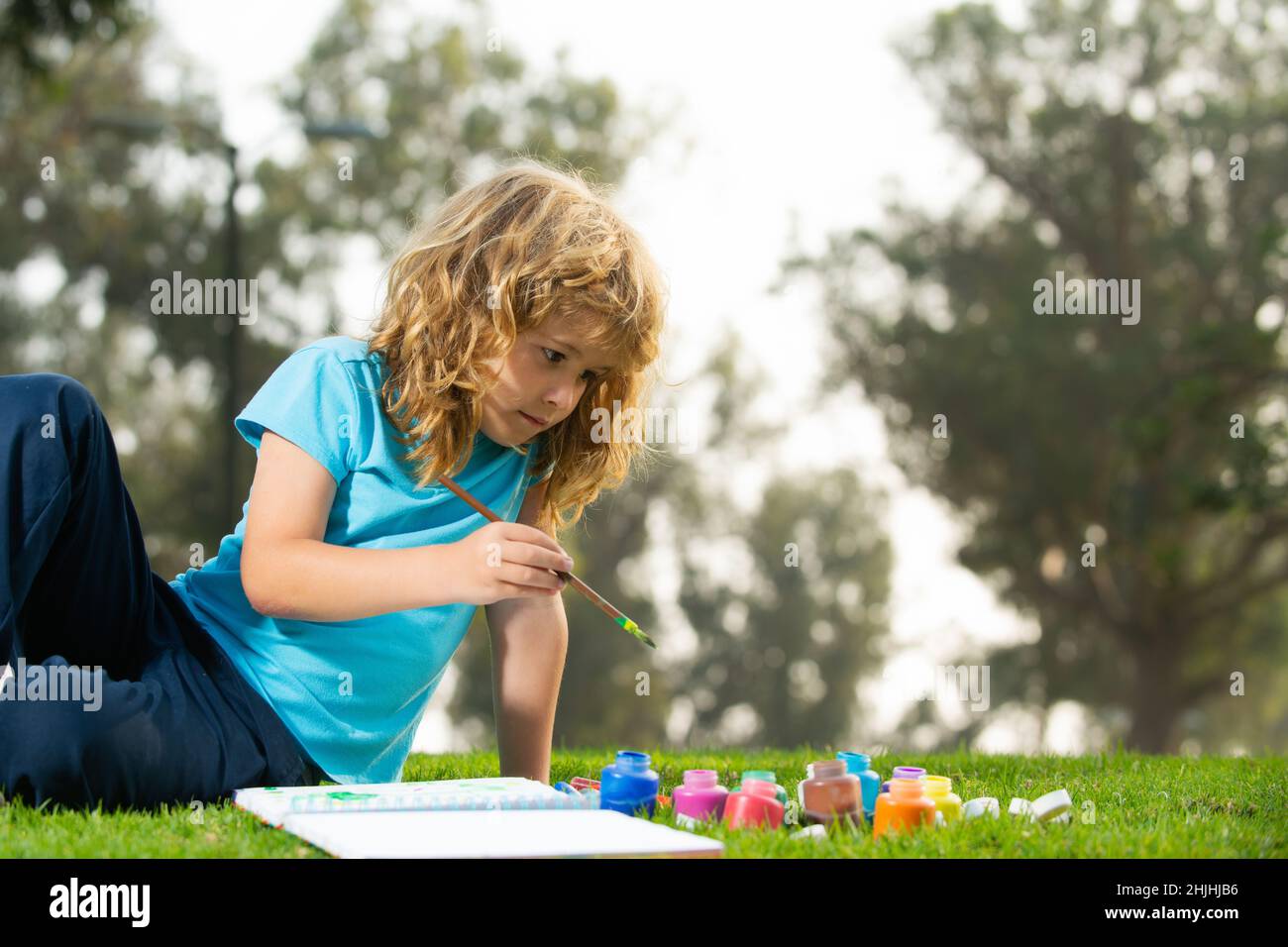 Children creative, developing imagination, creativity. Child boy ...