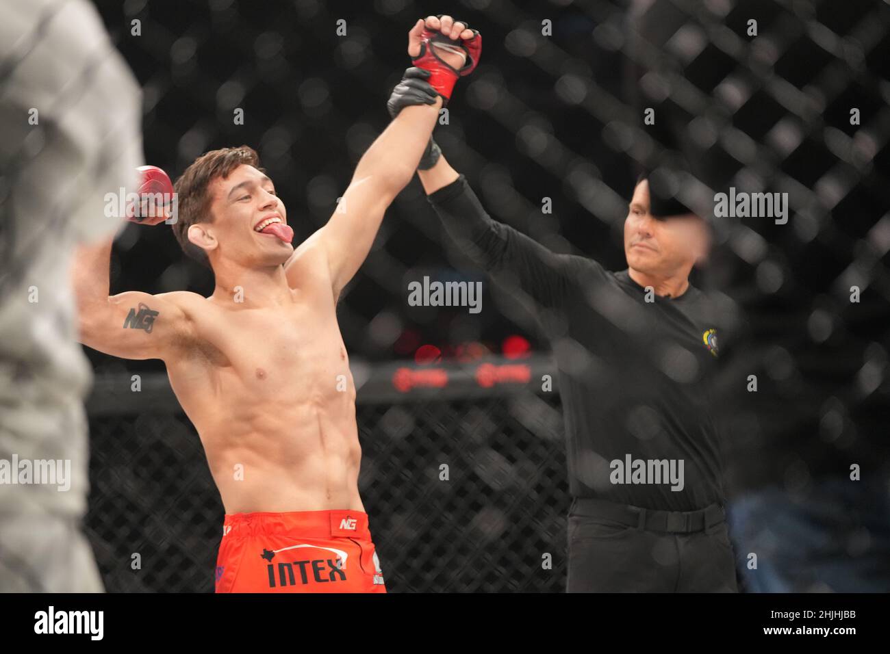 PHOENIX, AZ - JANUARY 29: Lucas Brennan celebrates his victory over Ben ...