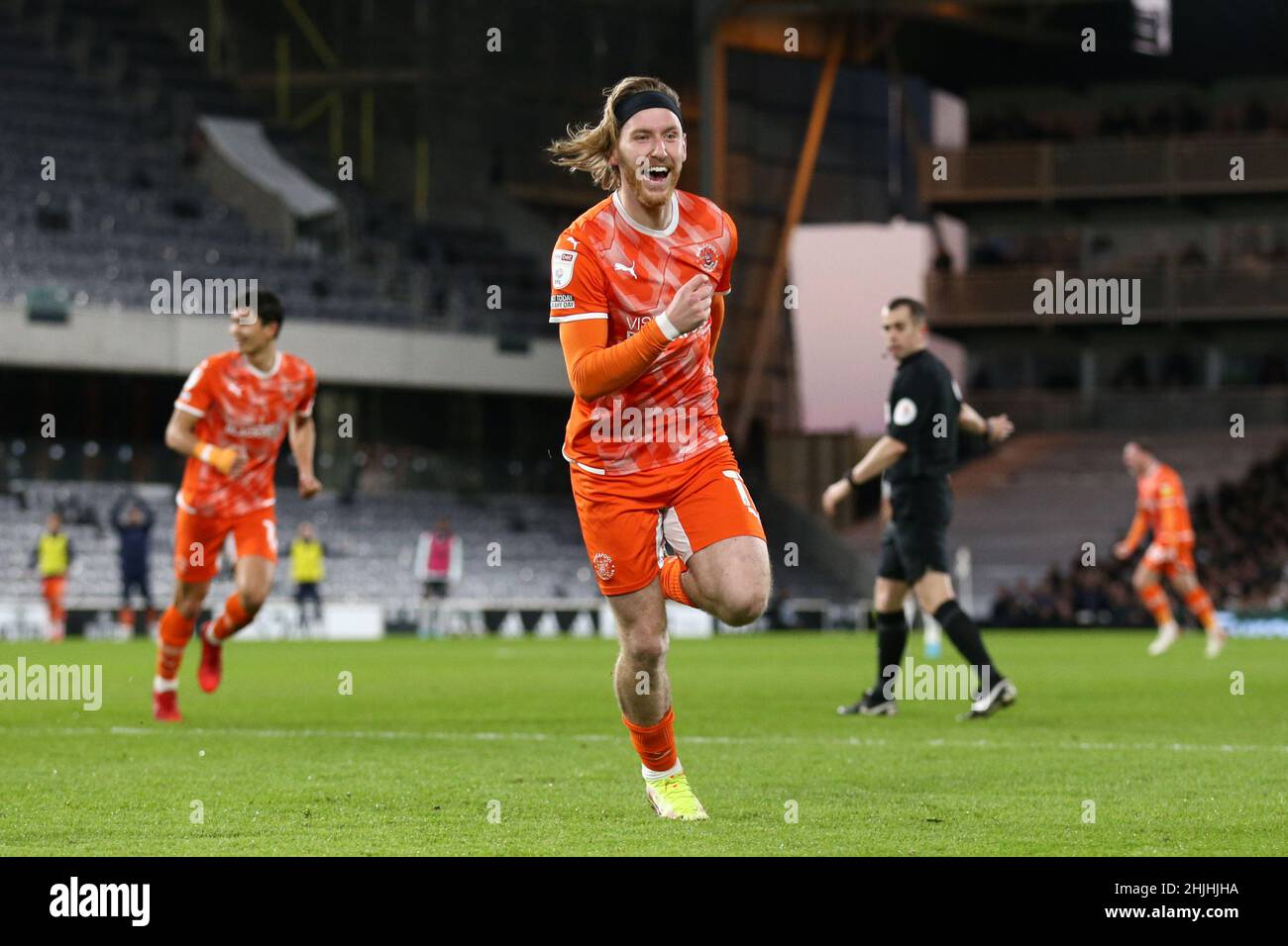 Josh Bowler #11 of Blackpool celebrates his goal to make it 1-1 Stock ...