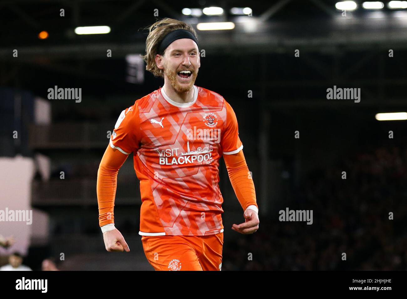 Josh Bowler #11 of Blackpool celebrates his goal to make it 1-1 Stock ...