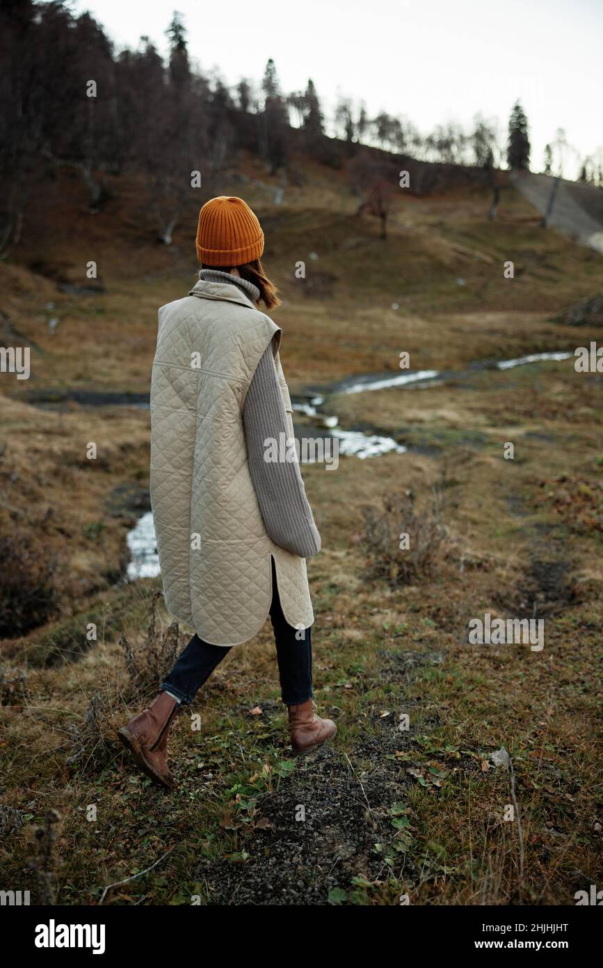young woman trees without leaves travel fresh air walk landscape Stock ...