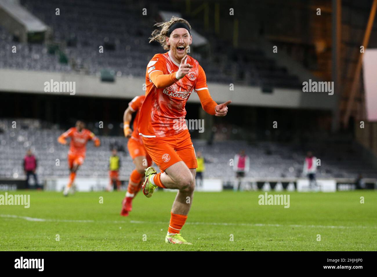 Josh Bowler #11 of Blackpool celebrates his goal to make it 1-1 Stock ...