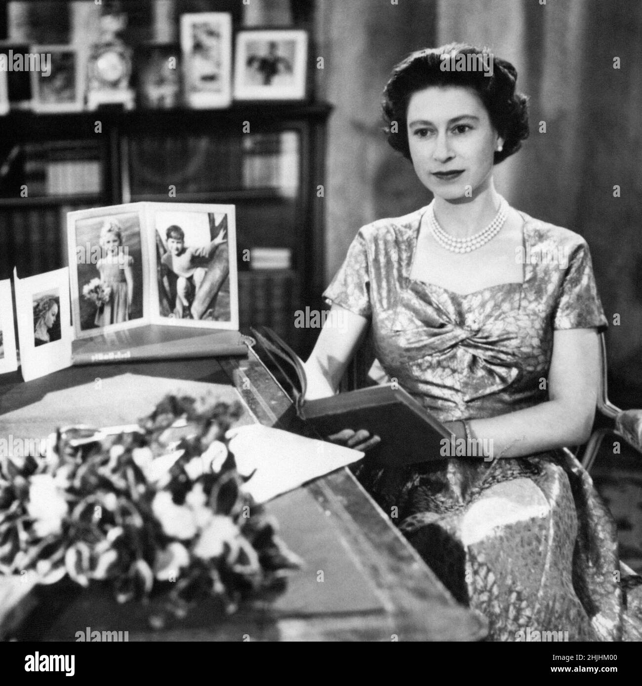 File photo dated 25/12/57 of Queen Elizabeth II, in the Long Library at ...