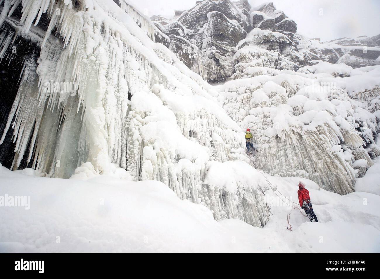 2018 File photo dated March 2018 of ice climbers on Kinder Downfall ...