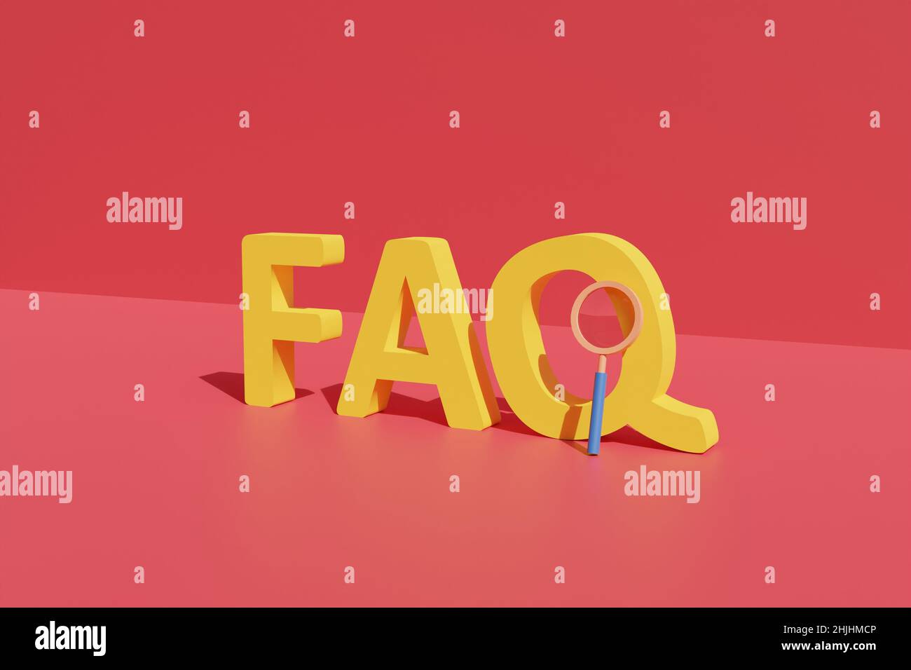 faq frequently asked question big word text with red background and magnifying zoom tools . 3d ...