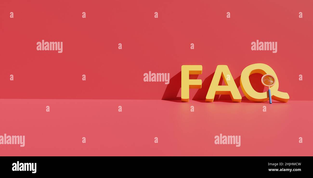 faq frequently asked question big word text with red background and magnifying zoom tools . 3d ...