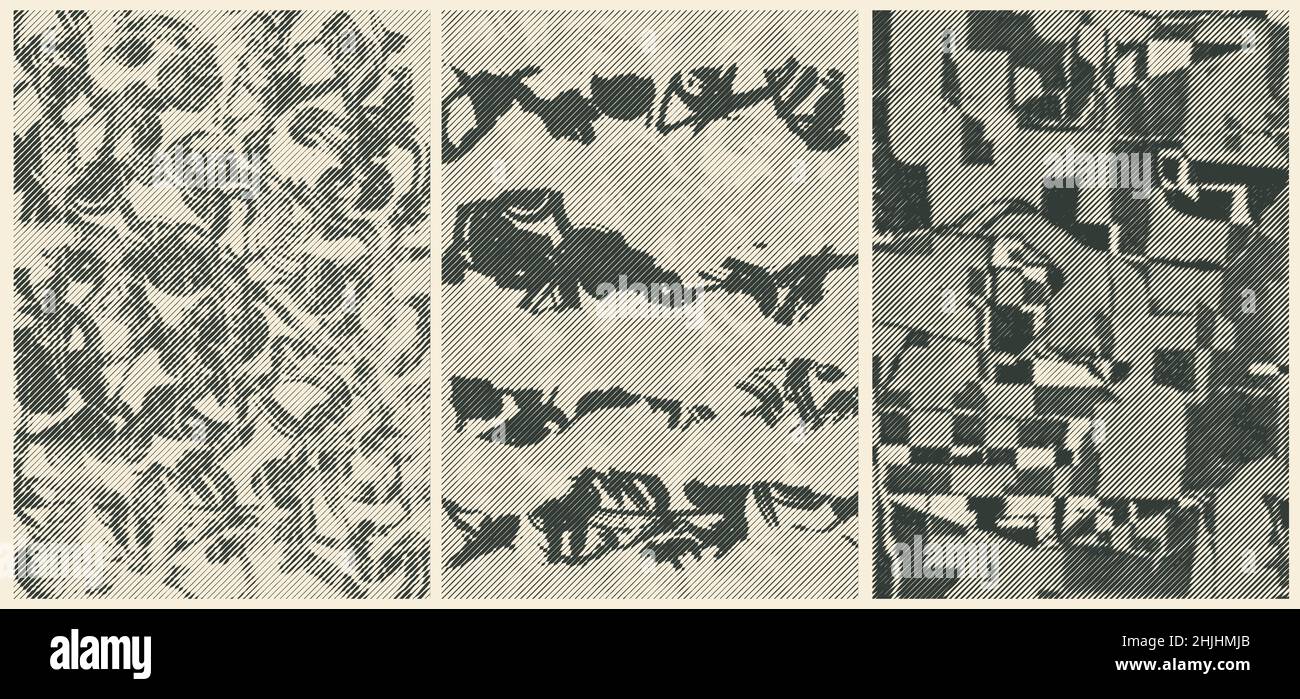 Set of Abstract Background, Retro Engraving Style. Vector Illustration ...