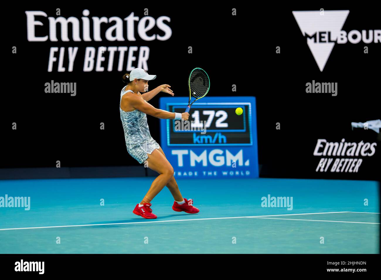 Melbourne, Australia. 23rd Jan, 2022. Ash Barty plays against Amanda ...