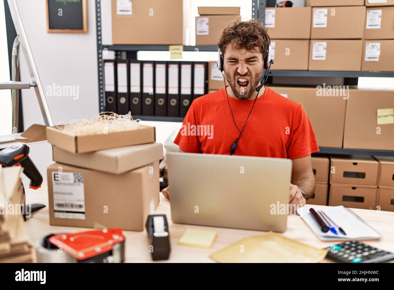 Angry man working support center hi-res stock photography and images ...