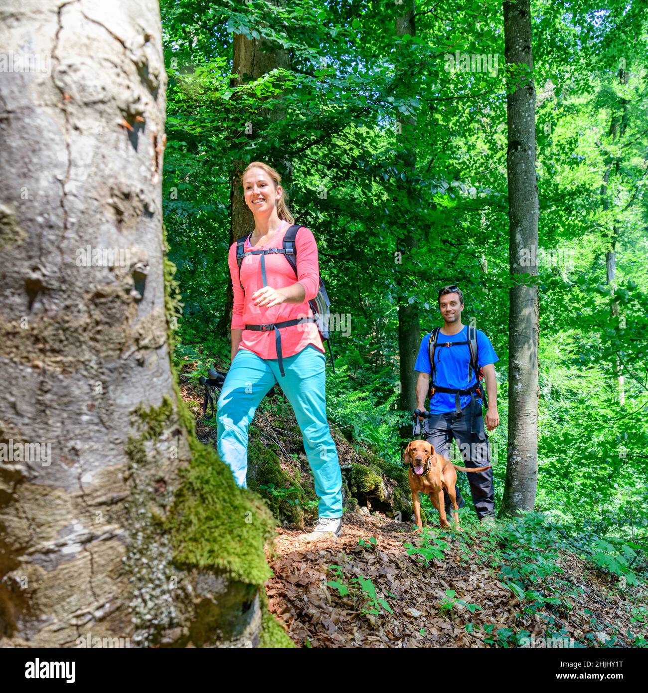 Couple hikers walking in hilly hi-res stock photography and images - Alamy