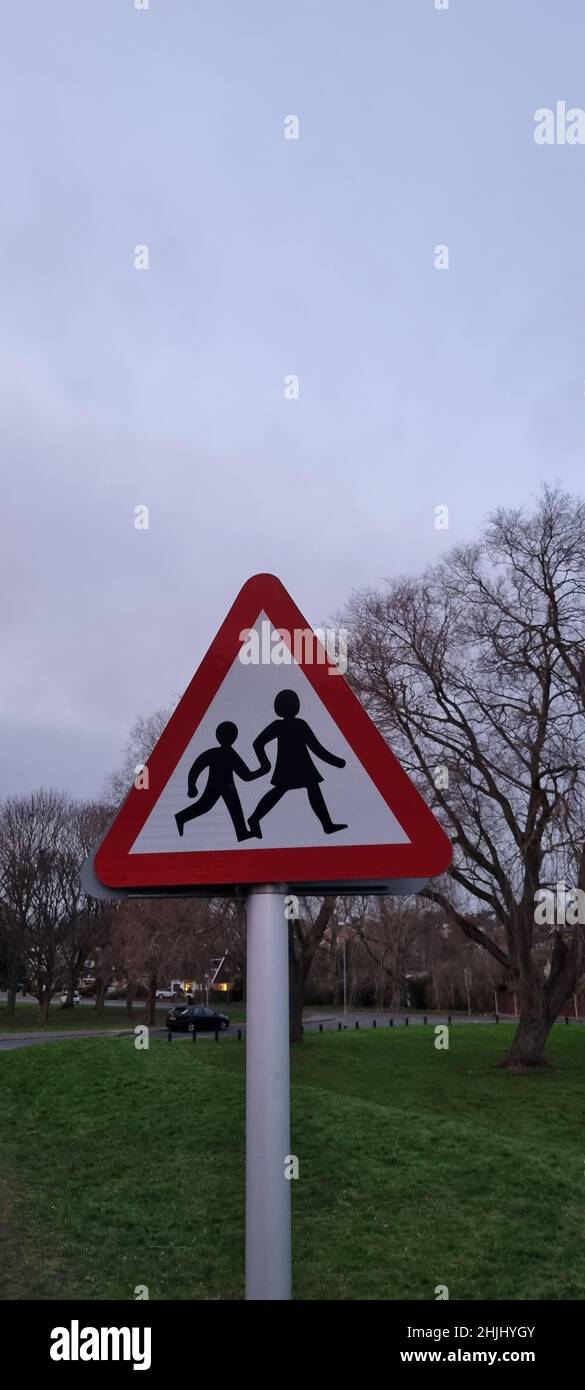School children red warning sign England UK Stock Photo - Alamy