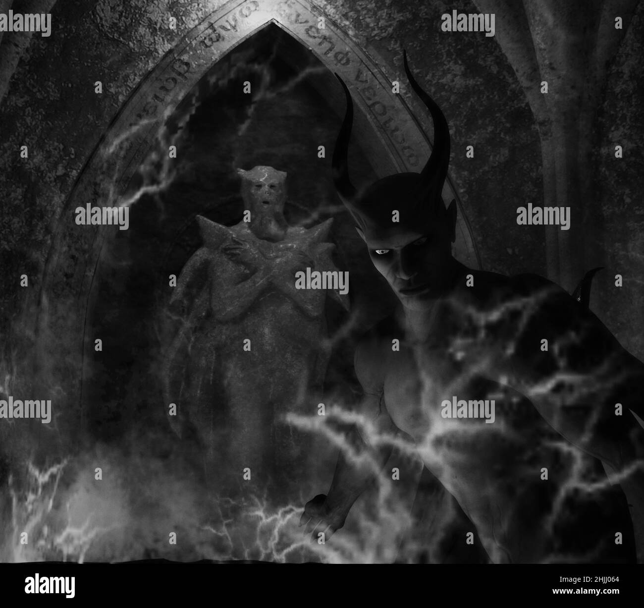 Fallen angel satan in hell - 3d rendering Stock Photo - Alamy