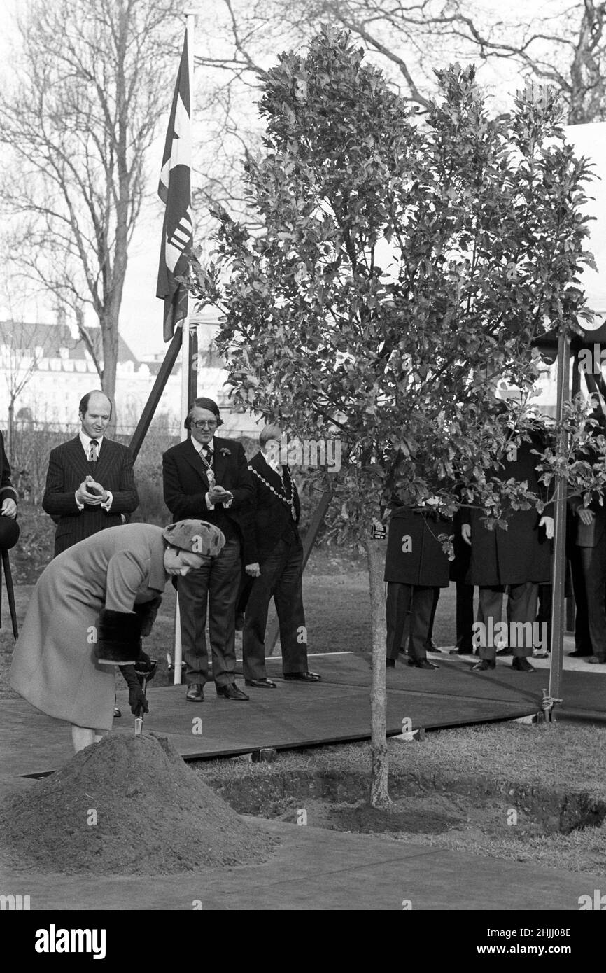 File photo dated 8/2/1977 of Queen Elizabeth II planting an oak tree in ...