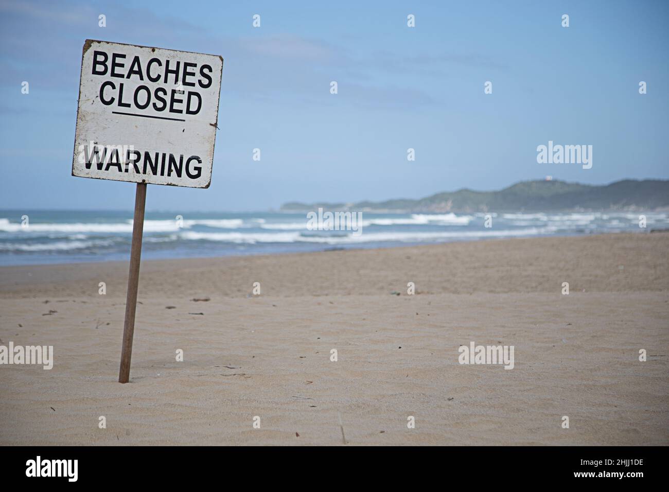 Beaches Closed Sign on Bonza Bay Beach, looking toward Nahoon Point ...