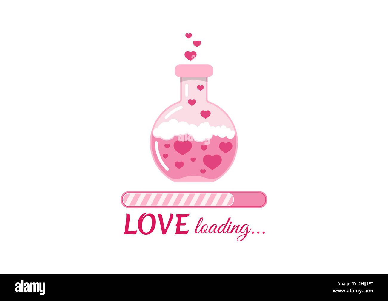 Love loading bar with glass lab flask with hearts and love potion Stock ...