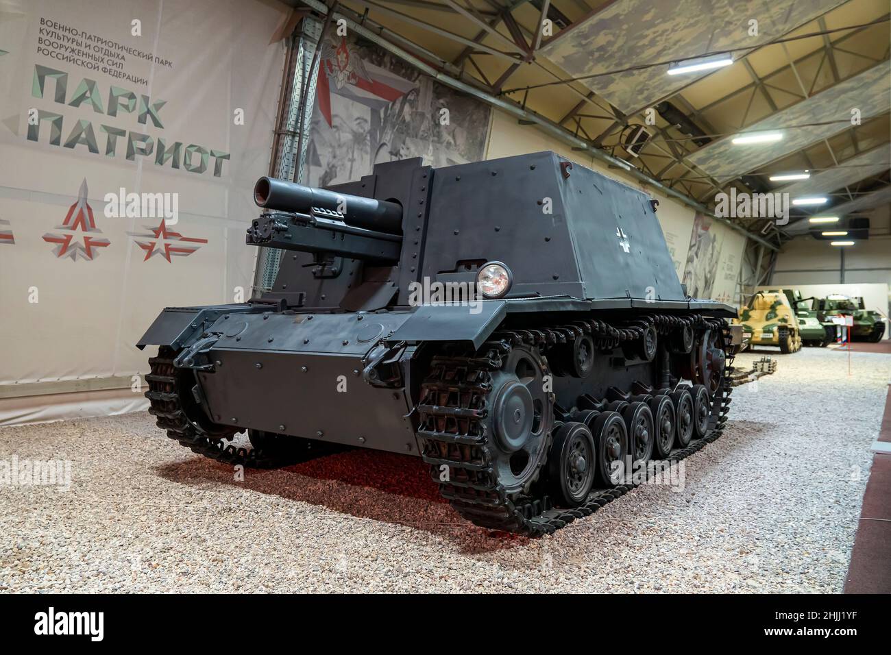 Soviet and German tanks of World War II in the tank hall at the Patriot ...