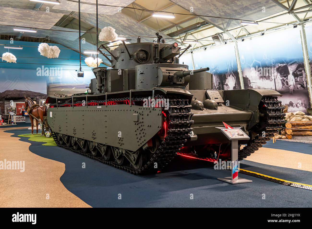 Soviet and German tanks of World War II in the tank hall at the Patriot ...