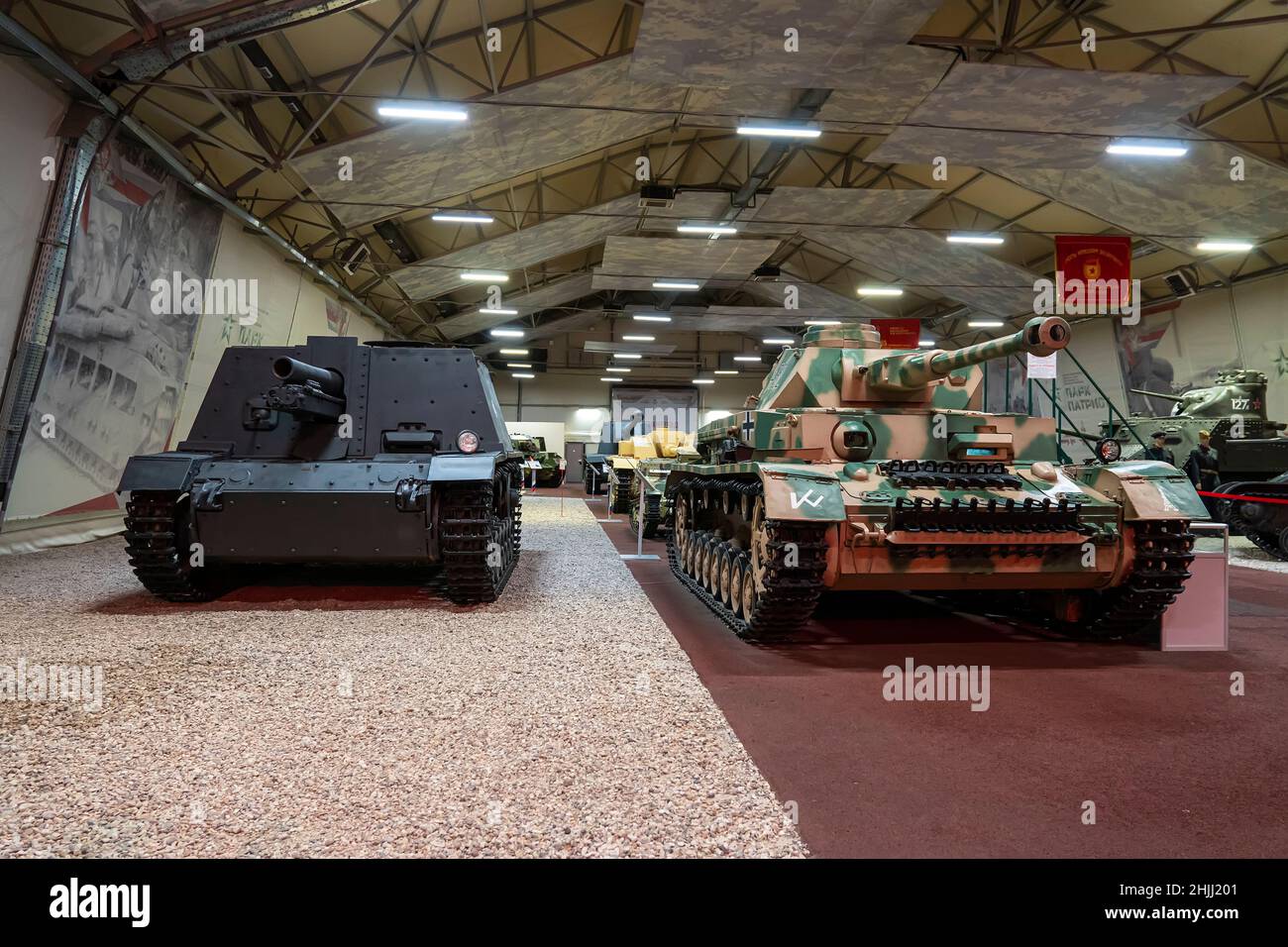 Soviet and German tanks of World War II in the tank hall at the Patriot ...