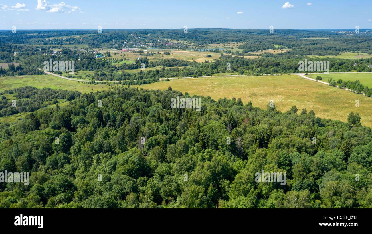 Aerial countryside town forest trees hi-res stock photography and ...