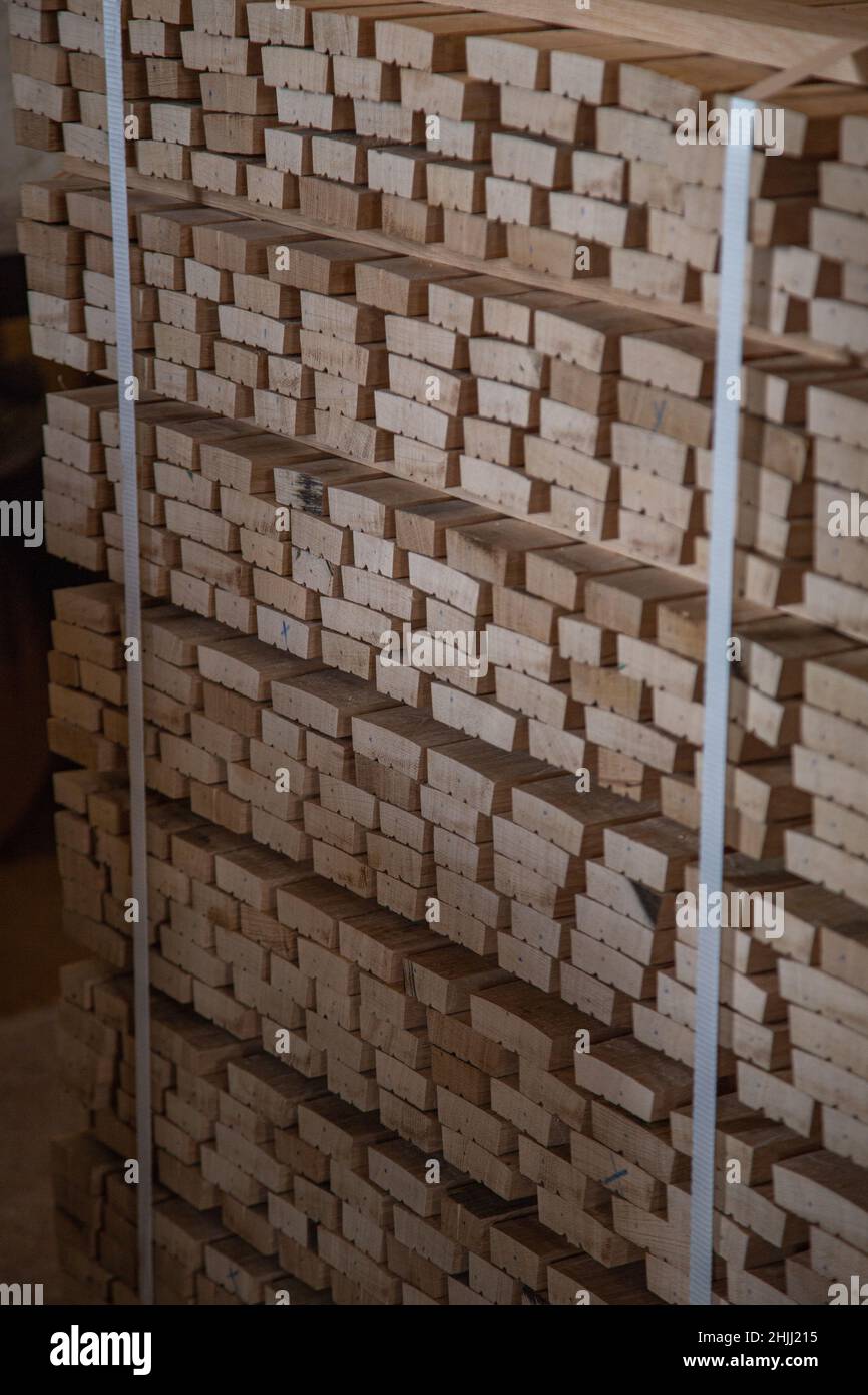 A pallet stacked with oak staves to make wine barrels Stock Photo - Alamy
