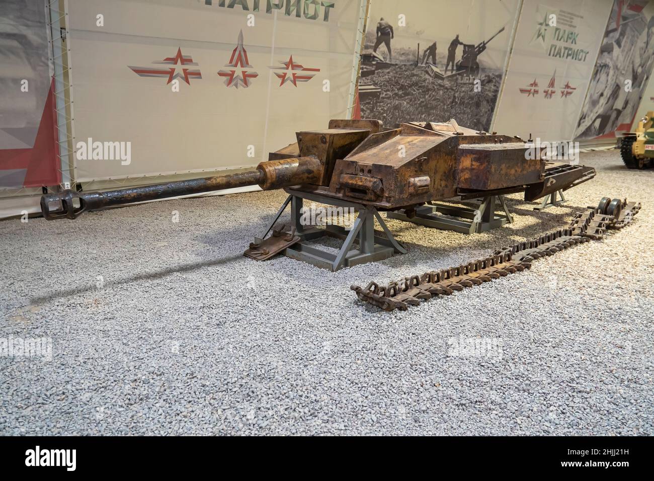Soviet and German tanks of World War II in the tank hall at the Patriot ...