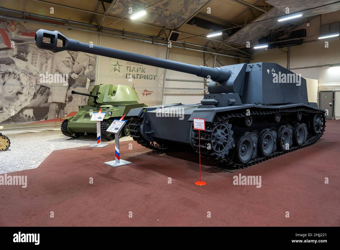 Soviet and German tanks of World War II in the tank hall at the Patriot ...