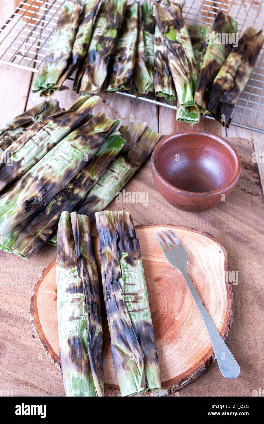 grilled fish cake, made from ground mackerel fish mixed with spices ...