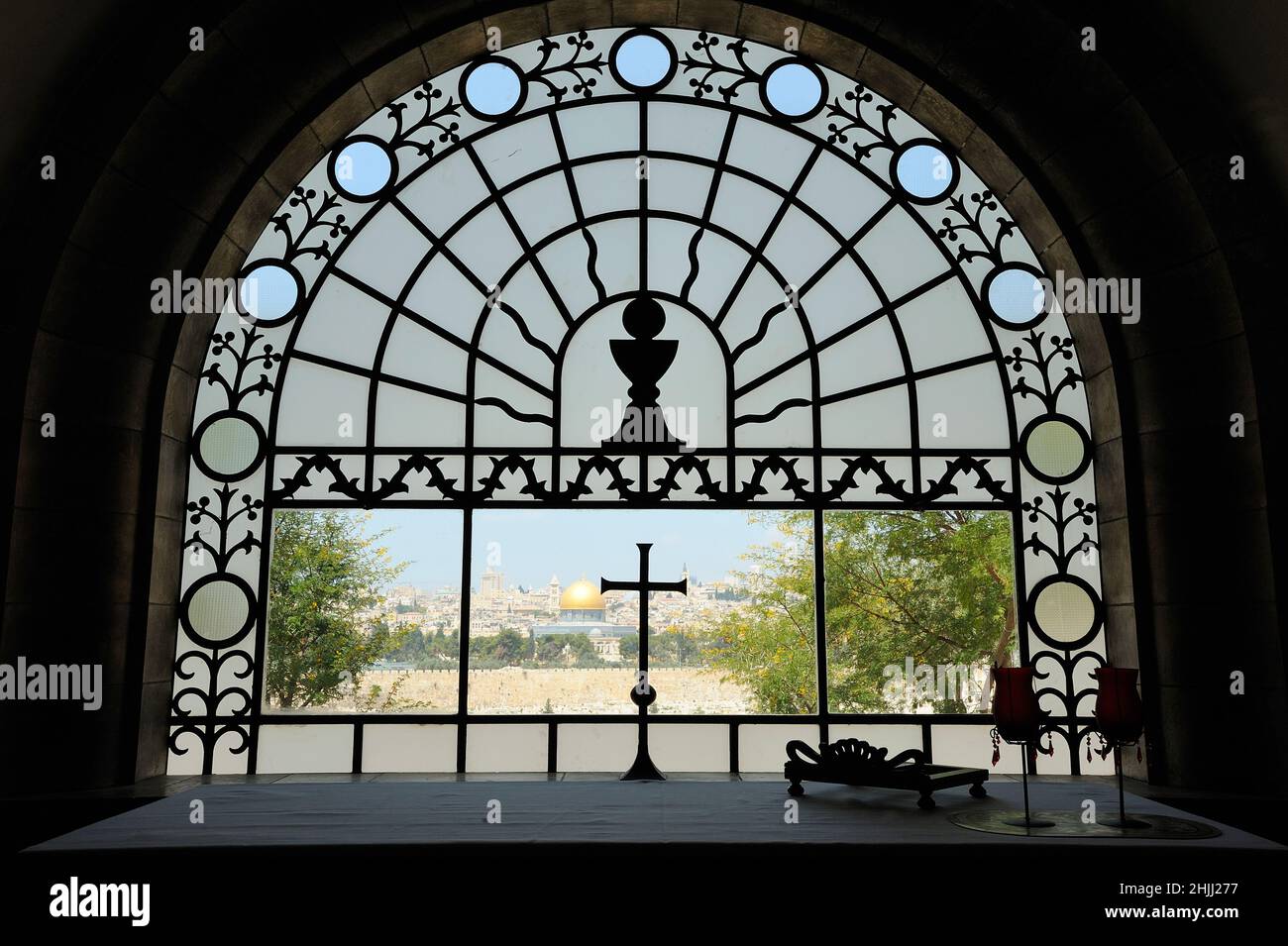 Dominus Flevit, view through the window of the church Stock Photo - Alamy