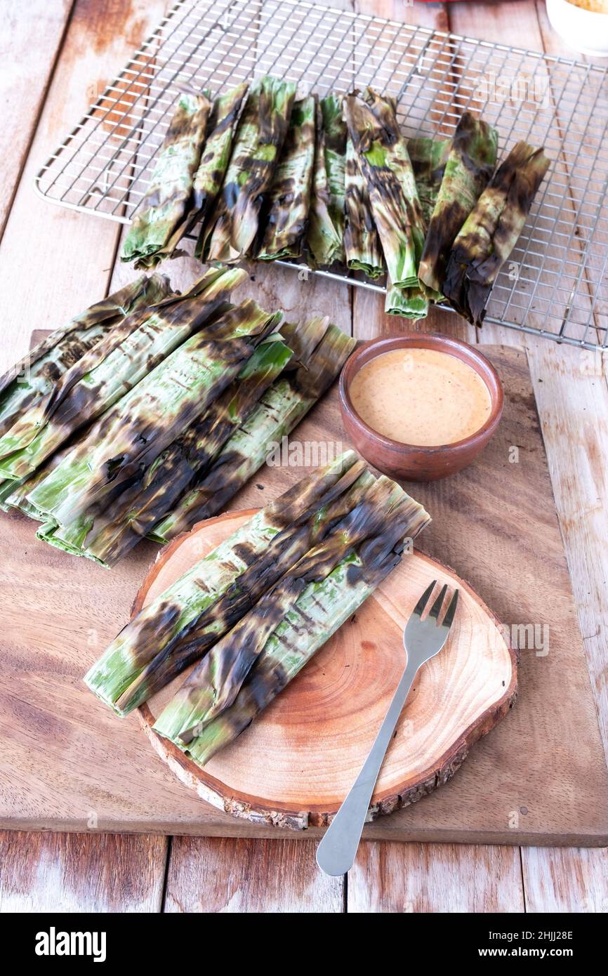 grilled fish cake, made from ground mackerel fish mixed with spices ...