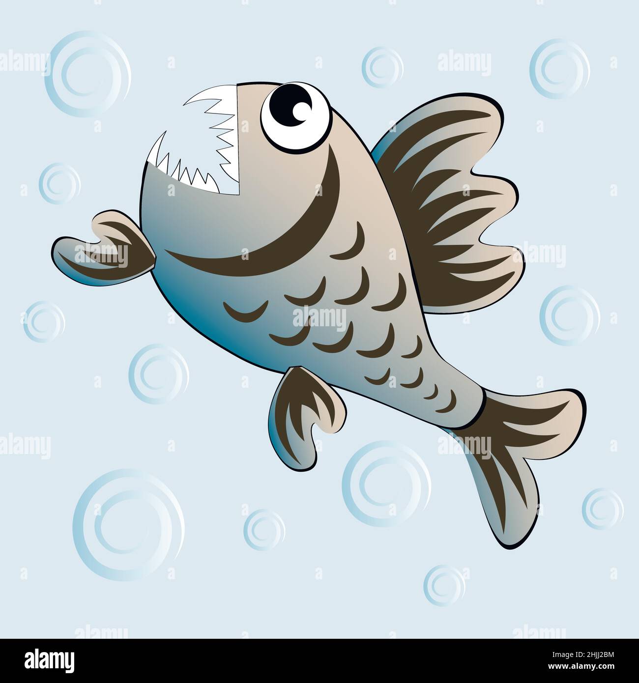 The illustration on a square background is a predatory evil piranha ...