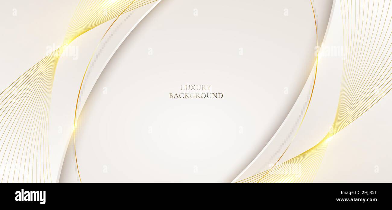 3D modern luxury banner template design white curved shape with golden ...