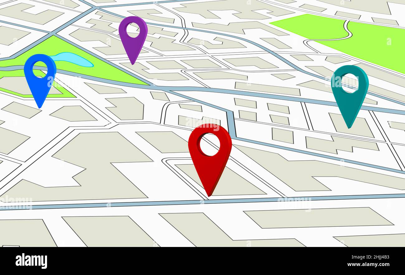 3d render of navigator that showes gps position in map Stock Photo - Alamy