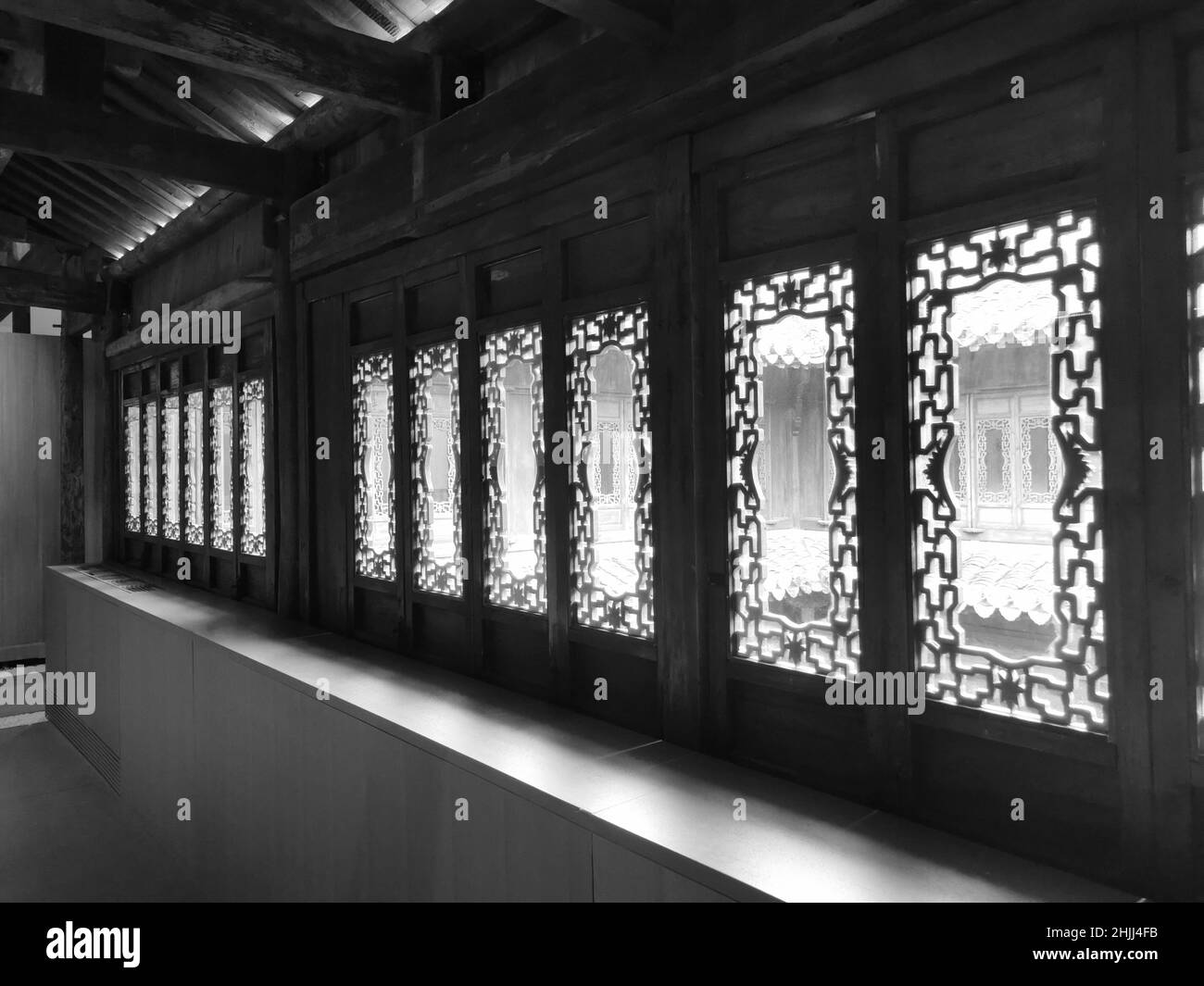 Interior of an Asian house with wooden windows Stock Photo - Alamy