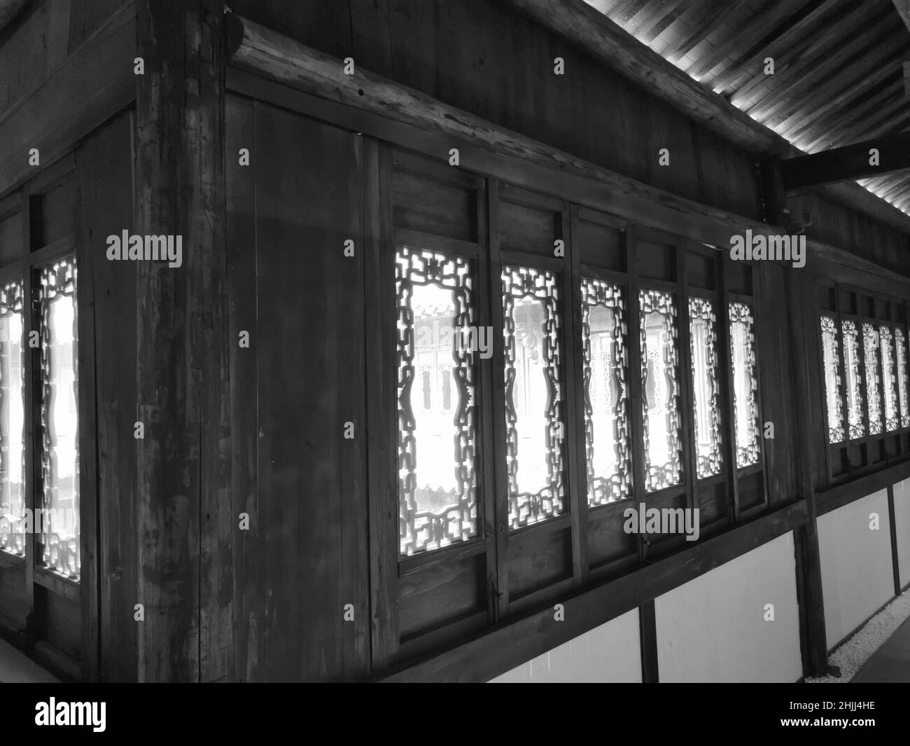 Interior of an Asian house with wooden windows Stock Photo - Alamy