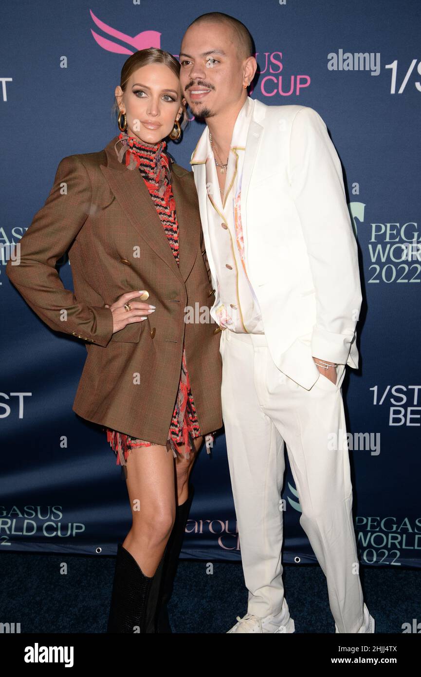 Hallandale FL, USA. 29th Jan, 2022. Ashlee Simpson Ross and Evan Ross attend the 2022 Pegasus ...