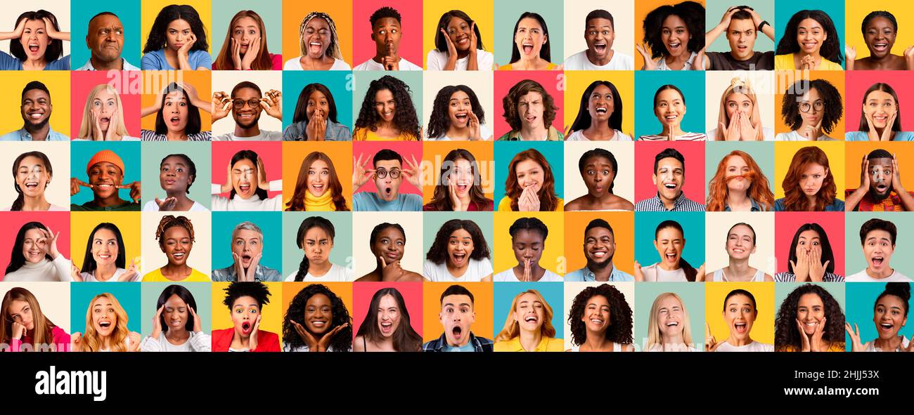 Beautiful multiracial people posing on studio backgrounds, showing ...