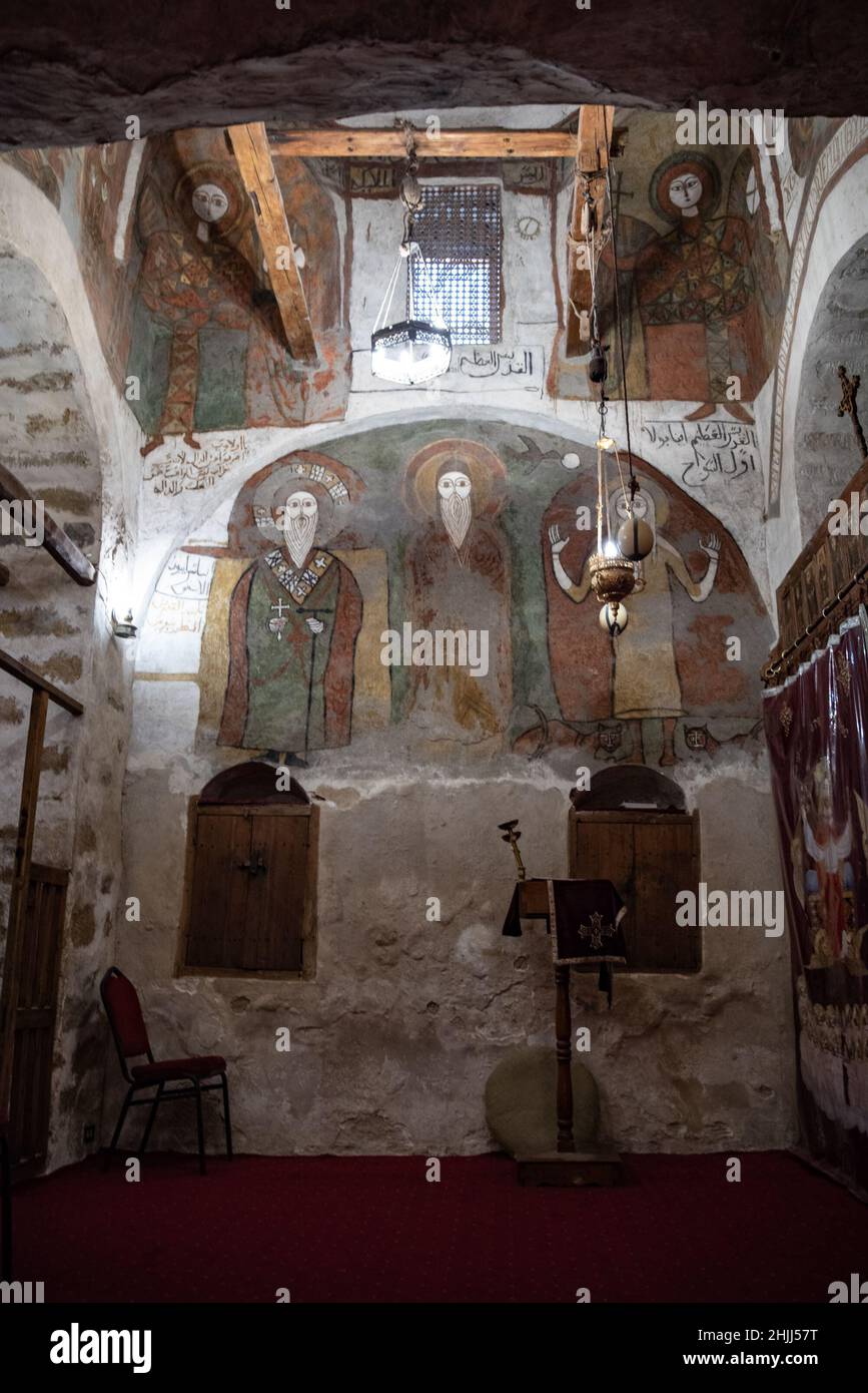 Zaafarana, Egypt - December 30, 2021: Coptic fresco paintings on wall ...
