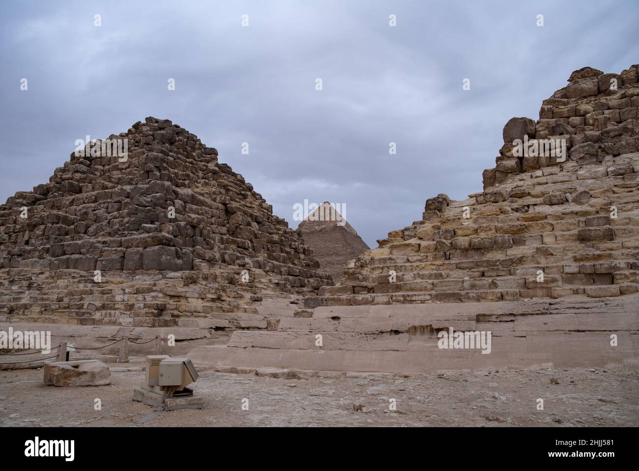 Ruins of the small pyramid of Queen Henutsen with Khafre Pyramids at ...