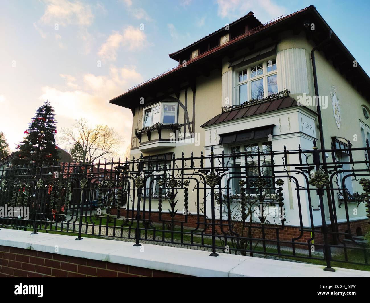 KALININGRAD, RUSSIA - December 16, 2021: Beautiful house in the old ...