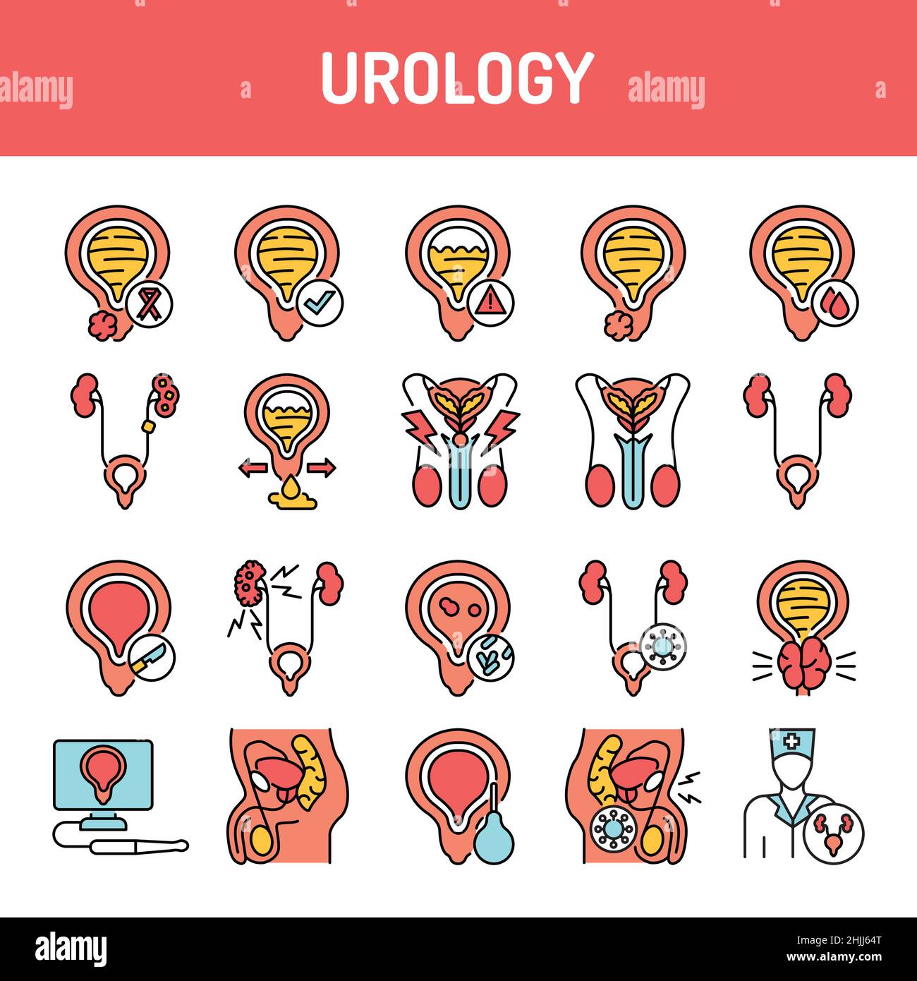 Urology line icons set. Isolated vector element. Outline pictograms for ...