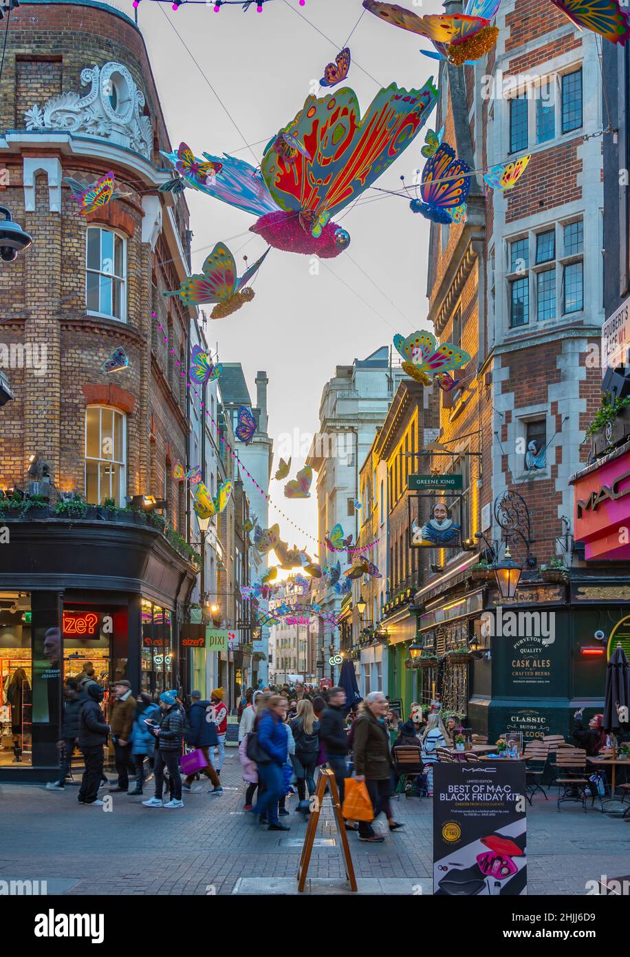 View of bustling Carnaby Street at Christmas, London, England, United ...