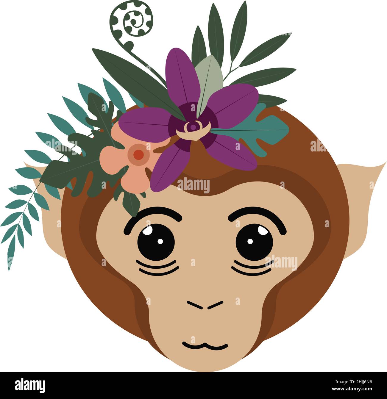 Monkey with flower crown. Monkey character, flower crown stickers Stock ...