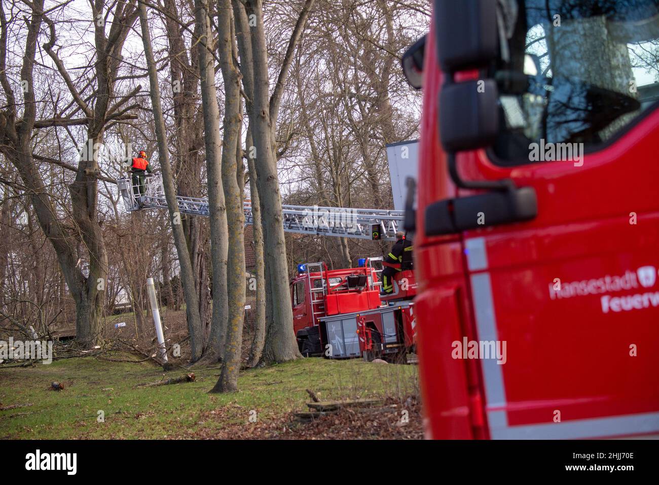 Stralsund, Germany. 30th Jan, 2022. The fire department removes a ...