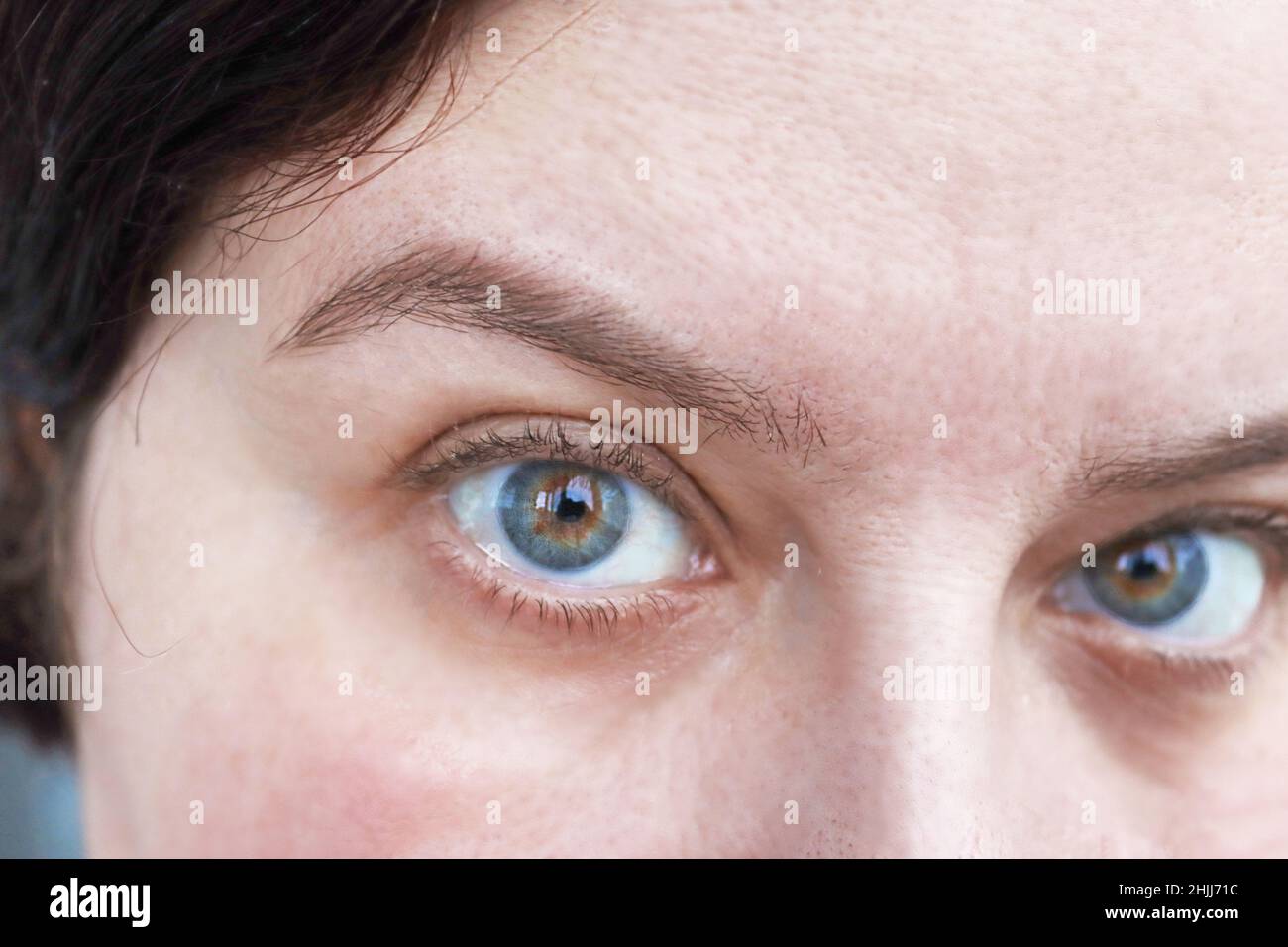 Surprised look of a woman. Close-up view of the eyes. Woman asks a ...