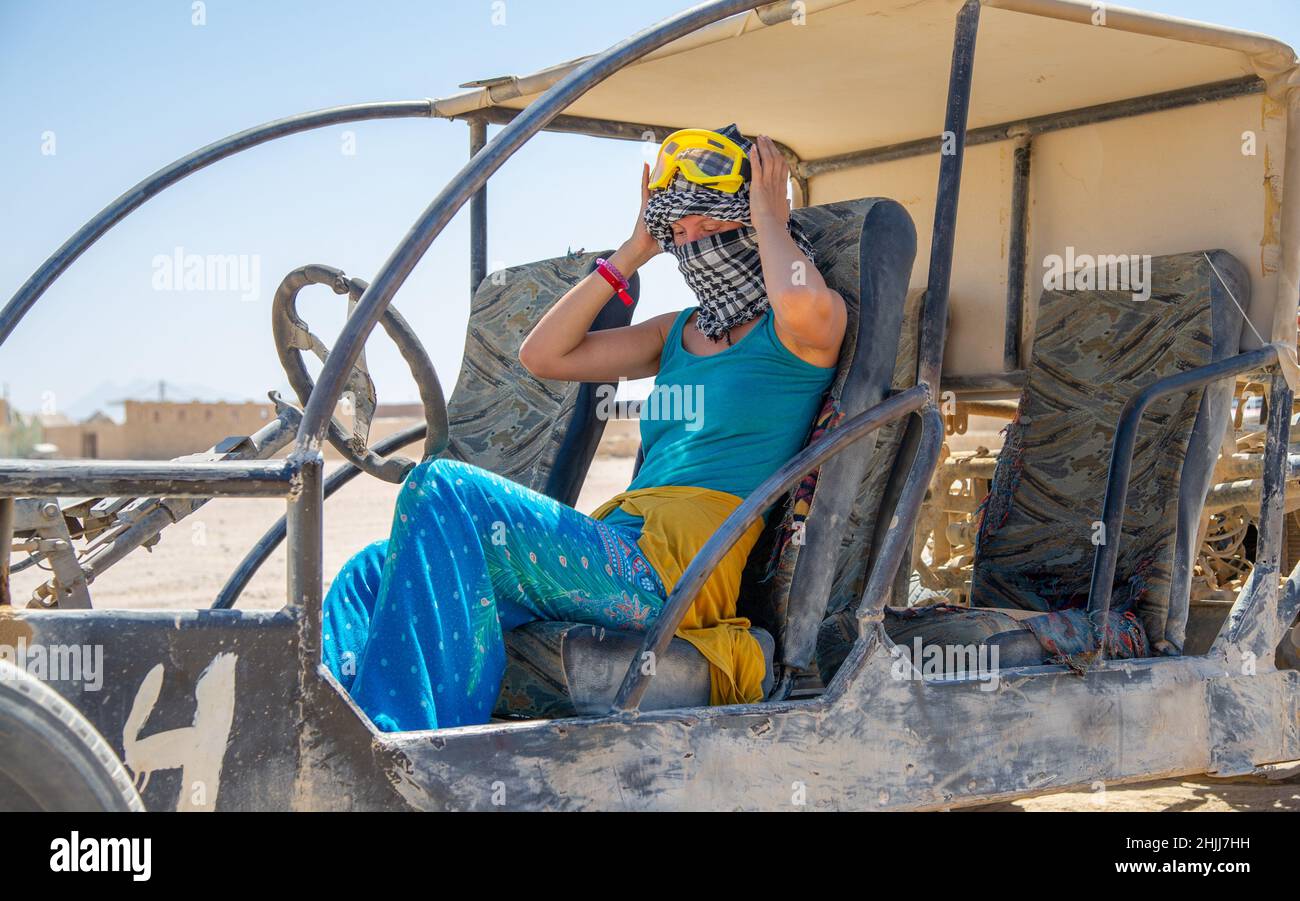 Tourists excited in Egypt to drive through the desert for fun Stock ...