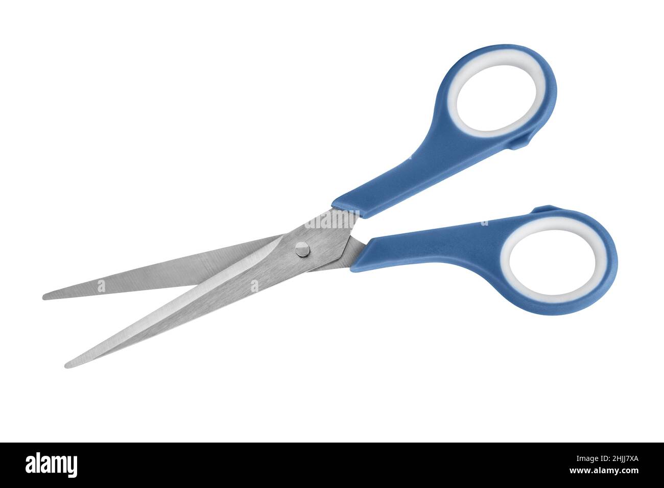 Blue pair of scissors isolated against white background Stock Photo - Alamy